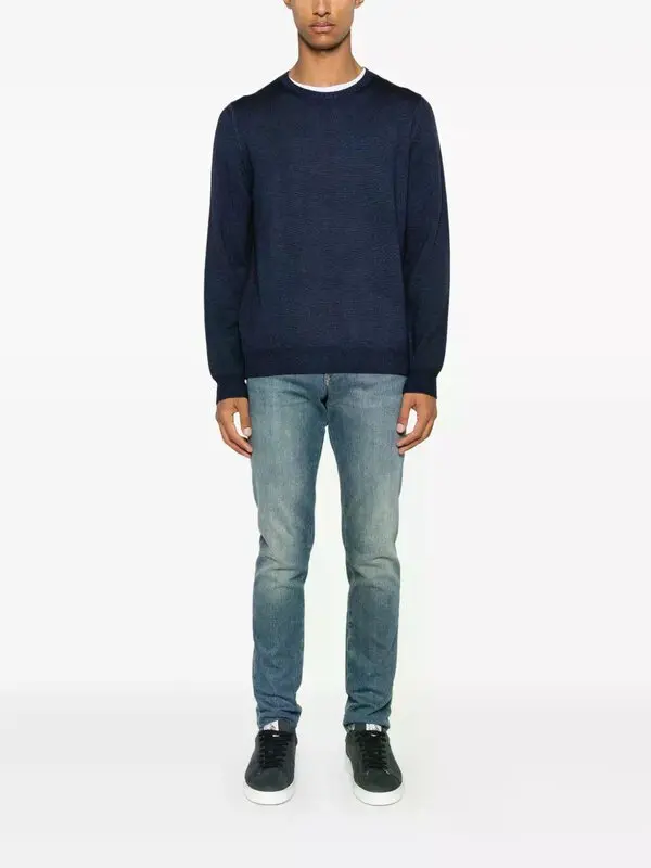 Fedeli Merino Wool Crew-neck Sweater - Blue