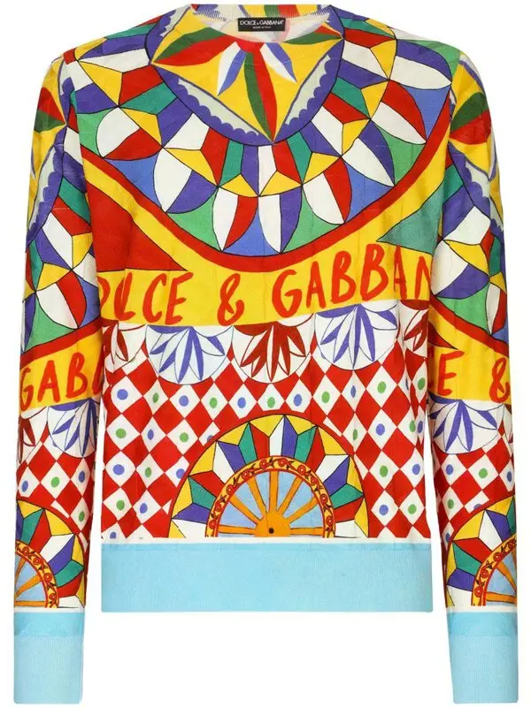 Dolce & Gabbana Geometric-print Silk Jumper - Blue
