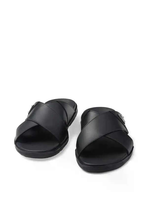 Prada Criss-cross Leather Sandals With Enamelled Triangle Logo