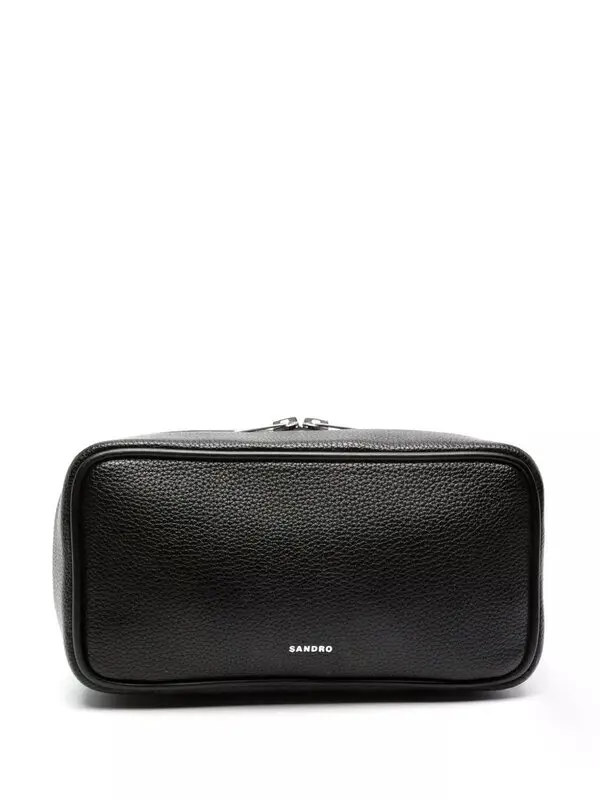 Sandro Logo-print Leather Wash Bag - Black