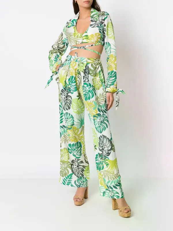 AMIR SLAMA Palm Leaf Print Cropped Shirt