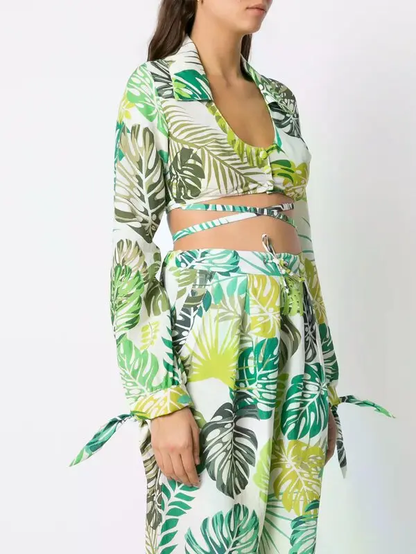 AMIR SLAMA Palm Leaf Print Cropped Shirt