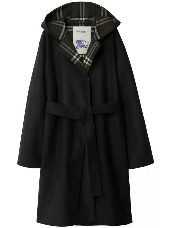 Burberry Reversible Check Pattern Hooded Wool Coat