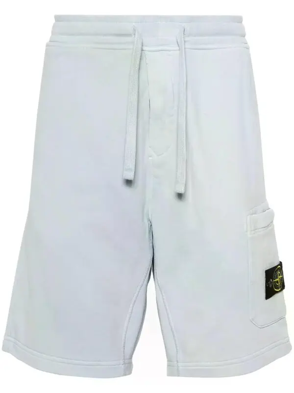 Stone Island Compass-appliqué Cotton Track Shorts - Blue