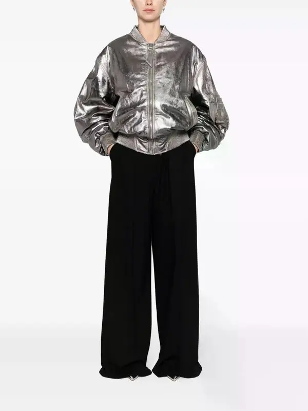 Attico Anja Metallic Leather Bomber Jacket - Silver