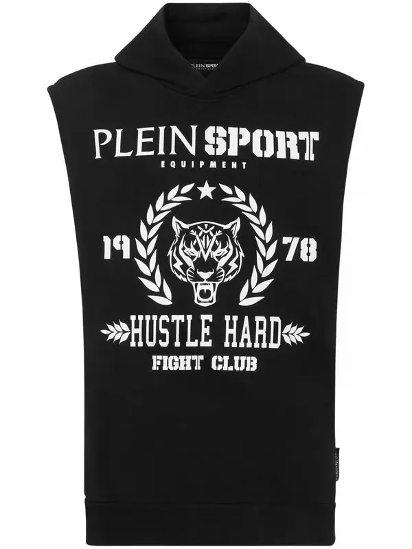 PLEIN SPORT Tiger-print Sleeveless Hoodie - Black