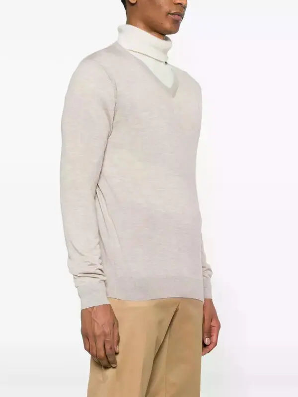 Colombo Fine-knit V-neck Jumper - Neutrals