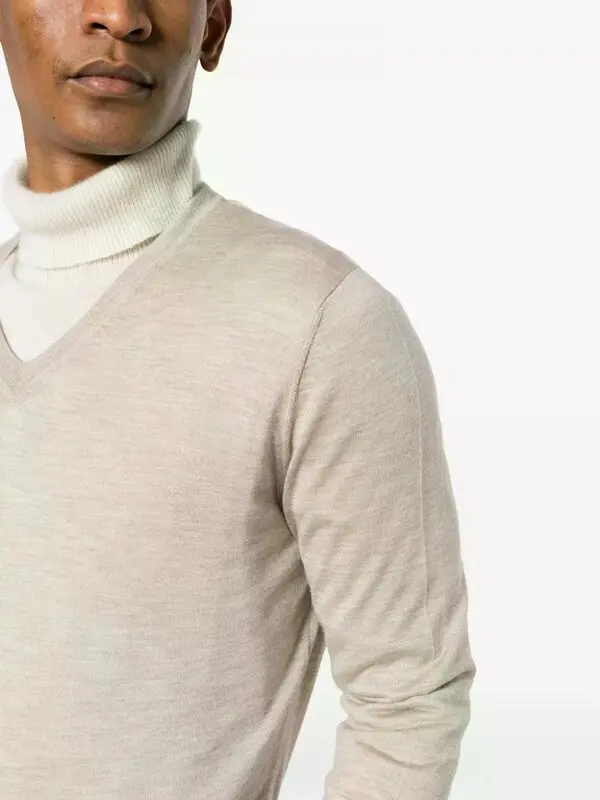 Colombo Fine-knit V-neck Jumper - Neutrals