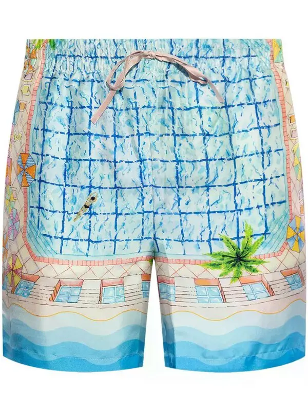 Casablanca Le Plongeon Silk Shorts - Blue