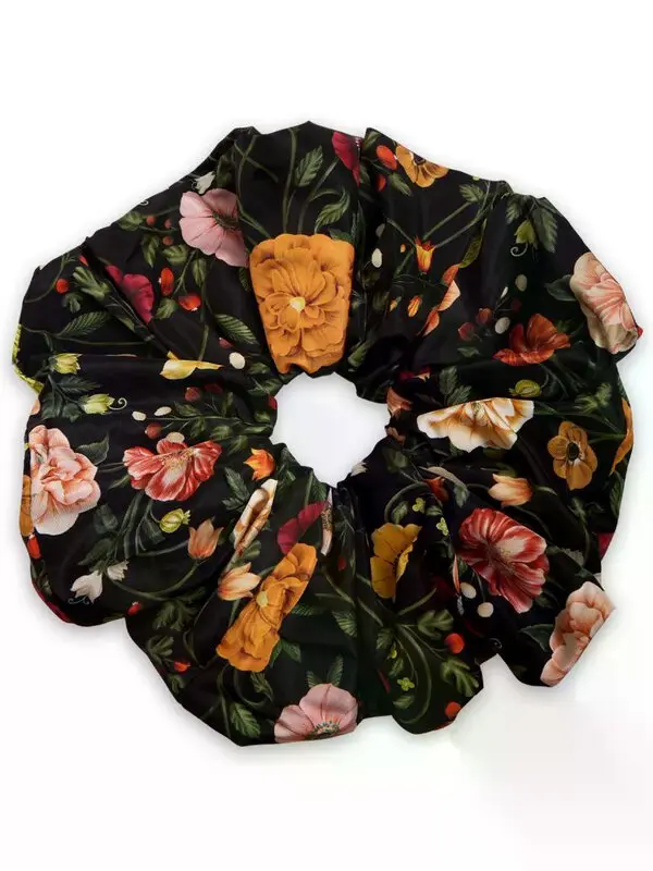 La DoubleJ Floral-patterned Scrunchie - Black