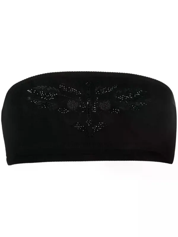 Max Mara Floral-embroidered Studded Cropped Top - Black