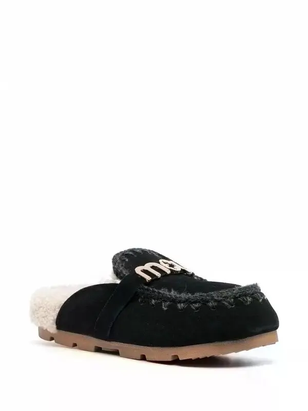 Mou Logo-plaque Shearling Slippers - Black