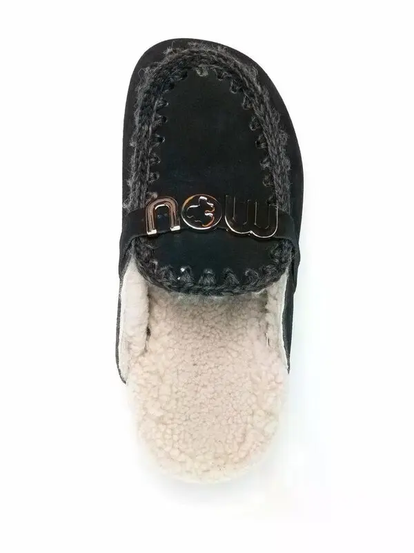 Mou Logo-plaque Shearling Slippers - Black