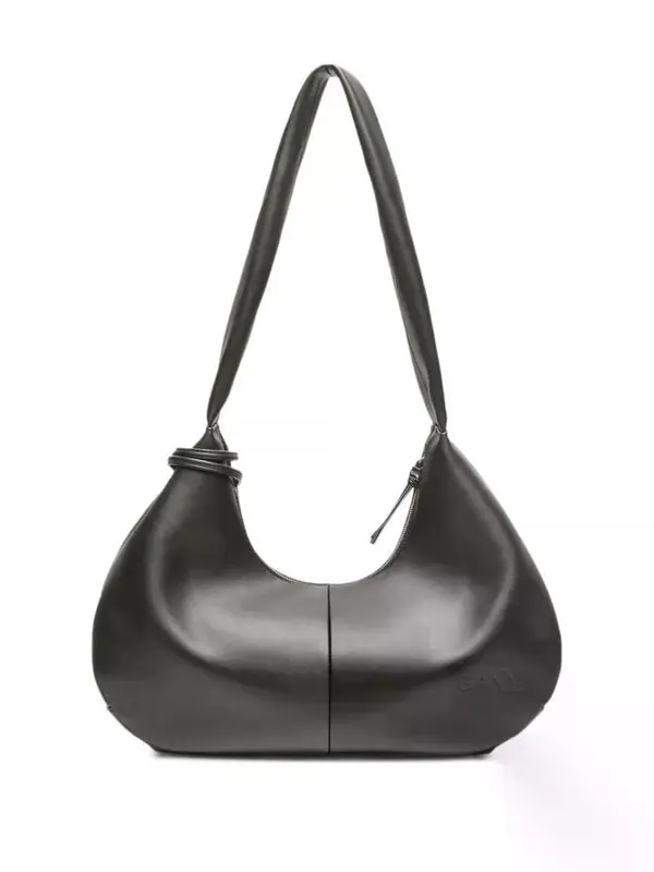 GANNI Medium Shoulder Bag With Logo Tag - Black