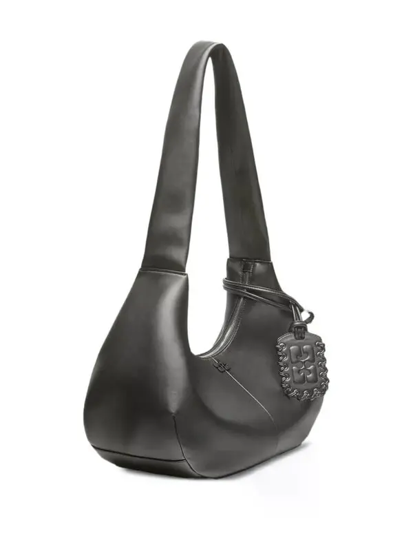 GANNI Medium Shoulder Bag With Logo Tag - Black