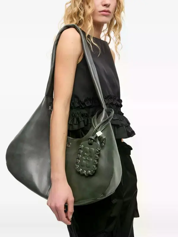 GANNI Medium Shoulder Bag With Logo Tag - Black