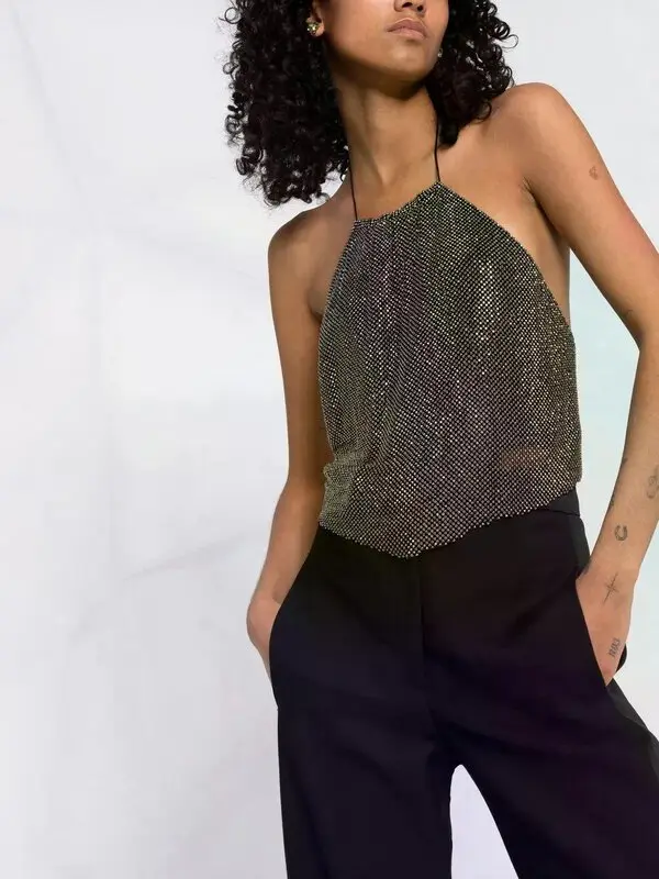 MANURI Metallic Halterneck Backless Blouse