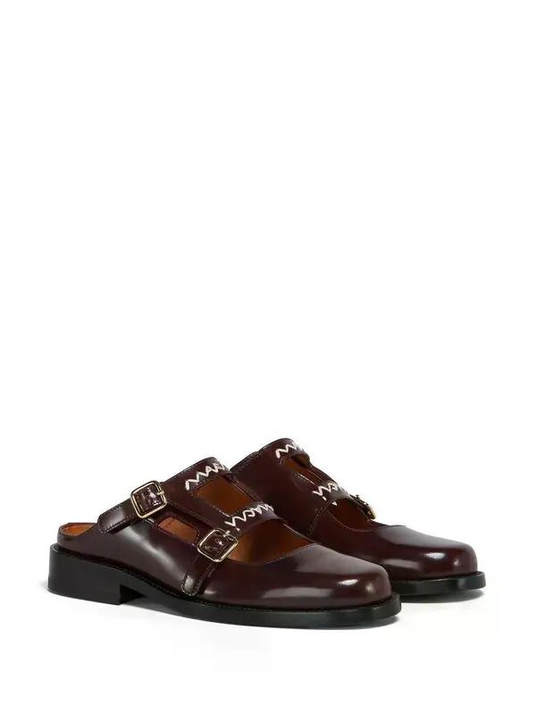 Marni Leather Mule Loafers With Double Buckle Detail - Red
