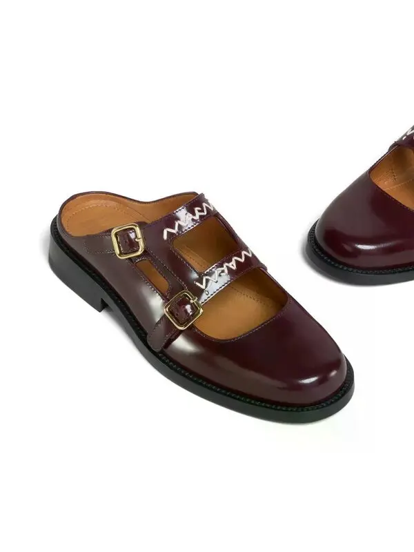 Marni Leather Mule Loafers With Double Buckle Detail - Red