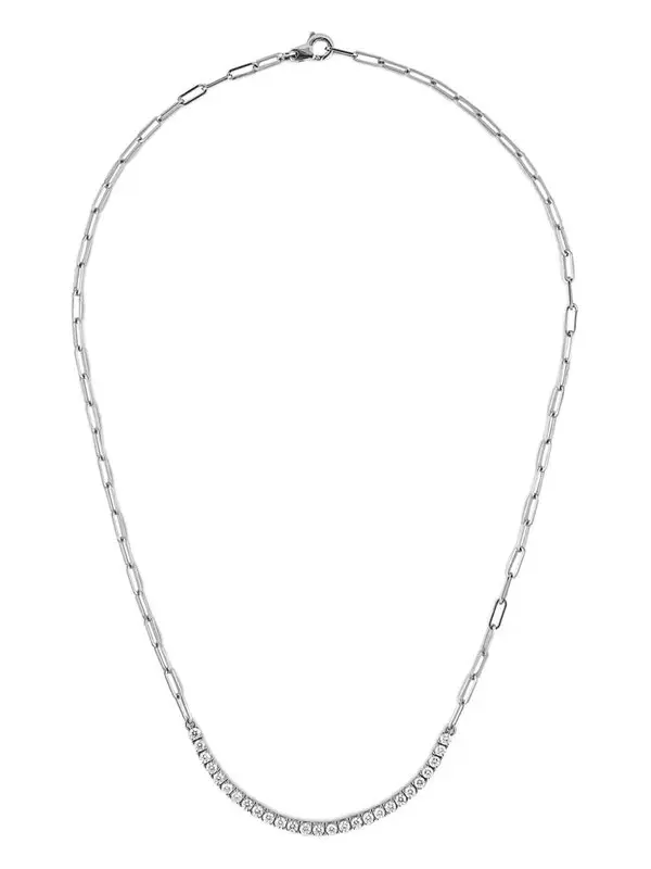 JEWELS AFICIONADO 18kt White Gold Diamond Paperclip Chain Necklace - Silver
