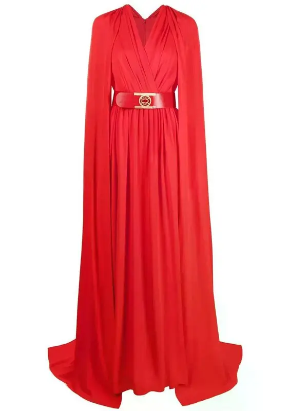 Elie Saab Belted Cape-effect Silk Gown