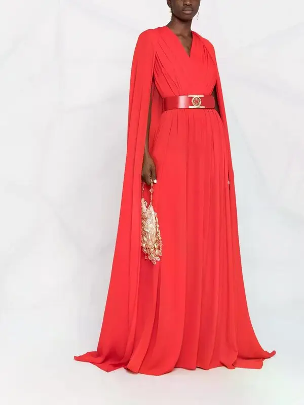 Elie Saab Belted Cape-effect Silk Gown