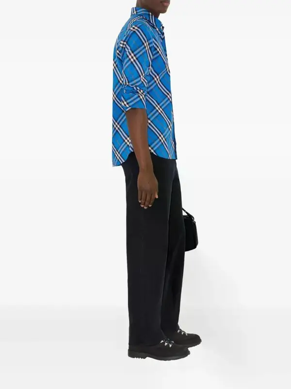 Burberry Checked Cotton Shirt - Blue