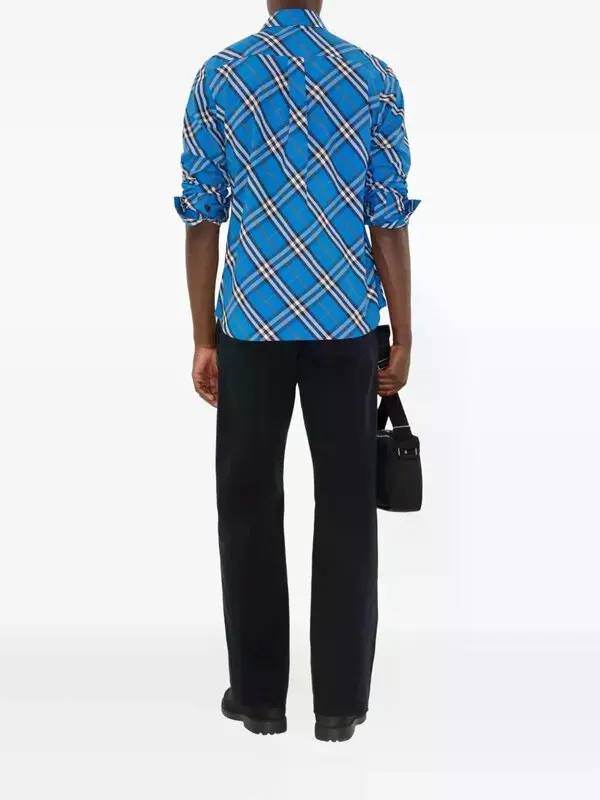 Burberry Checked Cotton Shirt - Blue