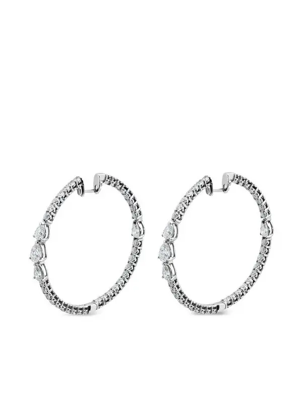 JEWELS AFICIONADO 18kt White Gold Diamond Hoop Earrings - Silver