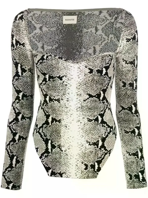 Khaite Maddy Snake-effect Jacquard-knit Bodysuit - Green