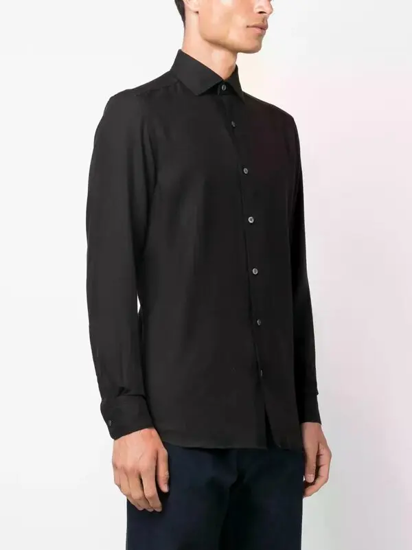 Zegna Spread-collar Cotton-cashmere Shirt - Black
