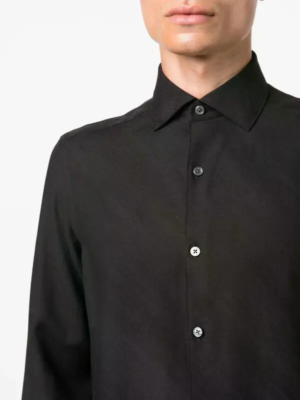 Zegna Spread-collar Cotton-cashmere Shirt - Black