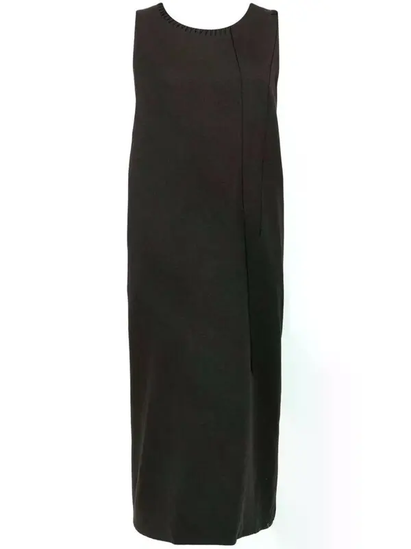 Y’s Tonal-stitched Wool-blend Dress - Brown