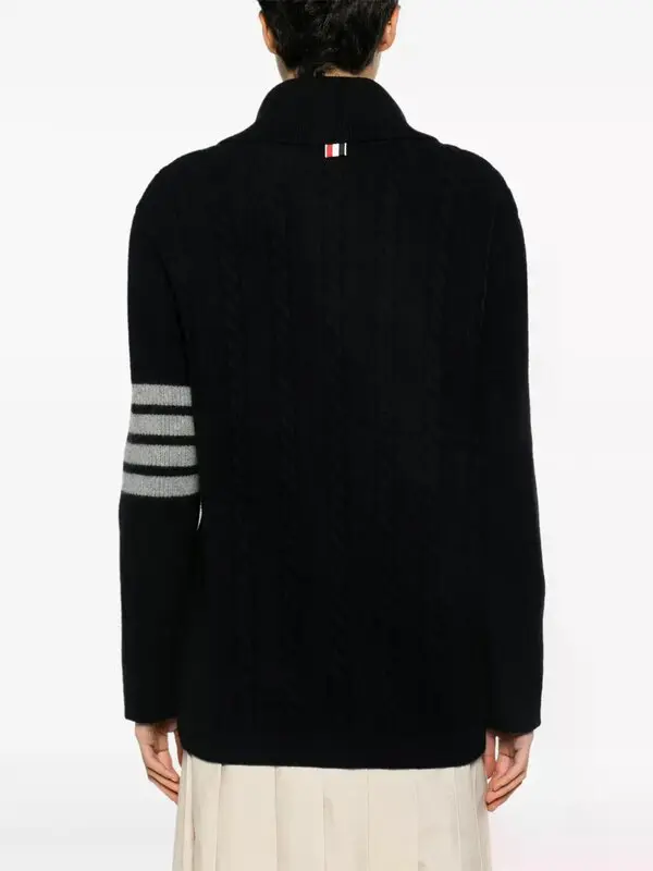 Thom Browne Cable-knit Cardigan With Signature Stripe Detail - Blue