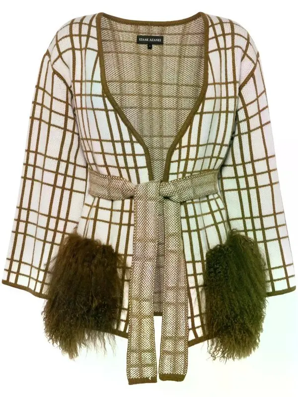 IZAAK AZANEI Check-pattern Wool Cardigan - Green