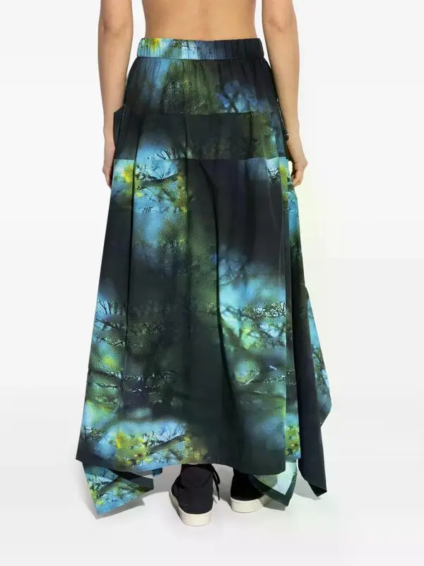 Y3 Printed Maxi Skirt With Handkerchief Hem