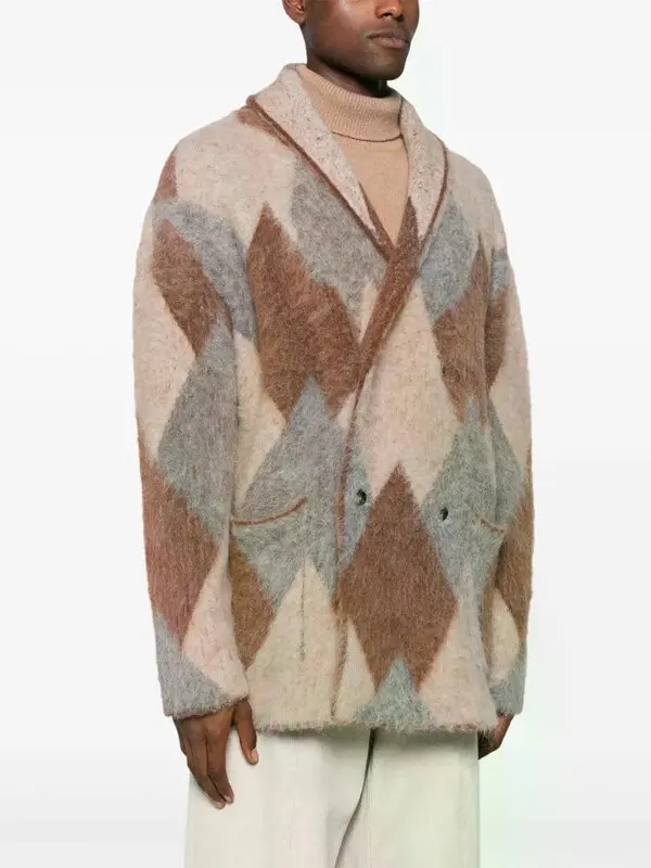 LANEUS Checked Alpaca Wool-blend Cardigan