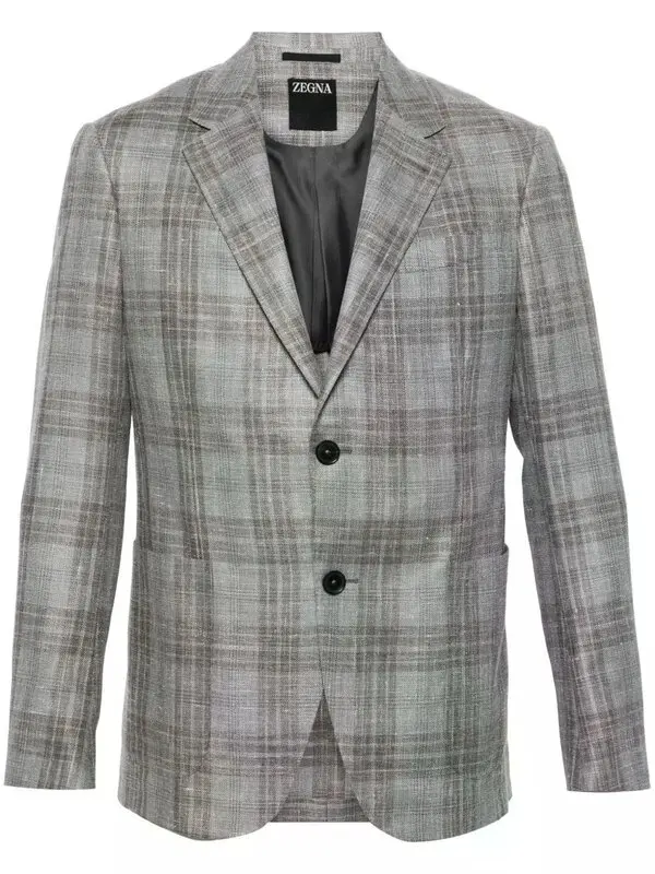 Zegna Checked Single-breasted Blazer - Grey