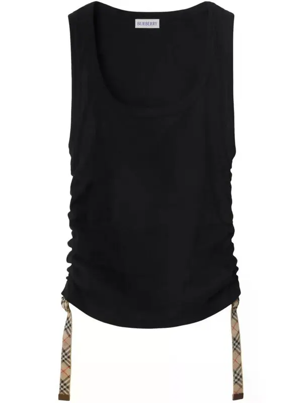 Burberry Rib-knit Cotton Blend Tank Top With Adjustable Check Straps