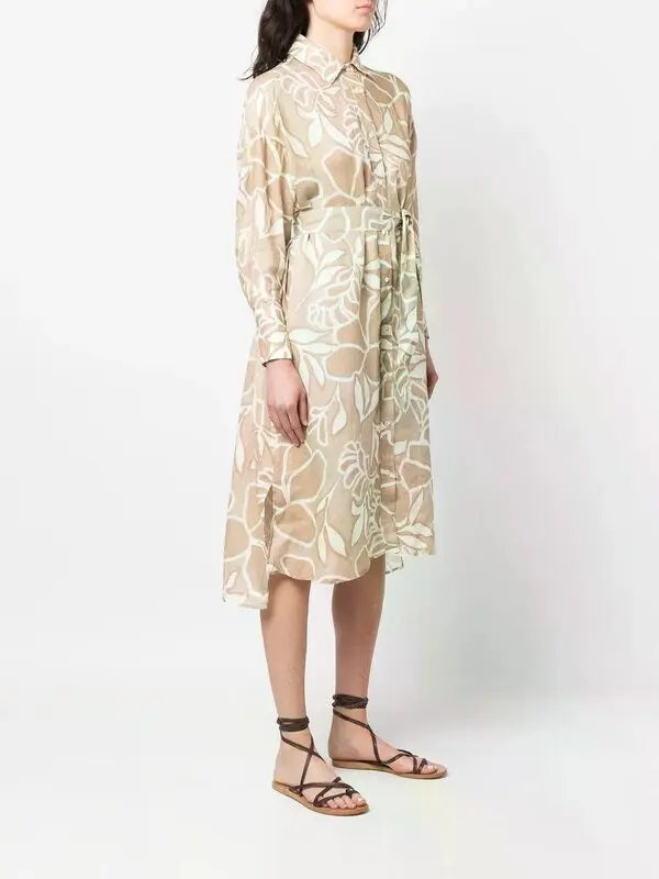 XACUS Graphic-print Asymmetric Linen Dress