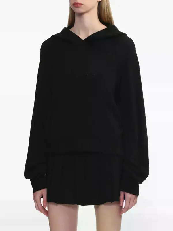 Palm Angels Curved Logo Knitted Hoodie