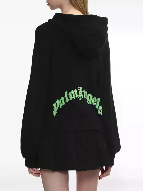 Palm Angels Curved Logo Knitted Hoodie