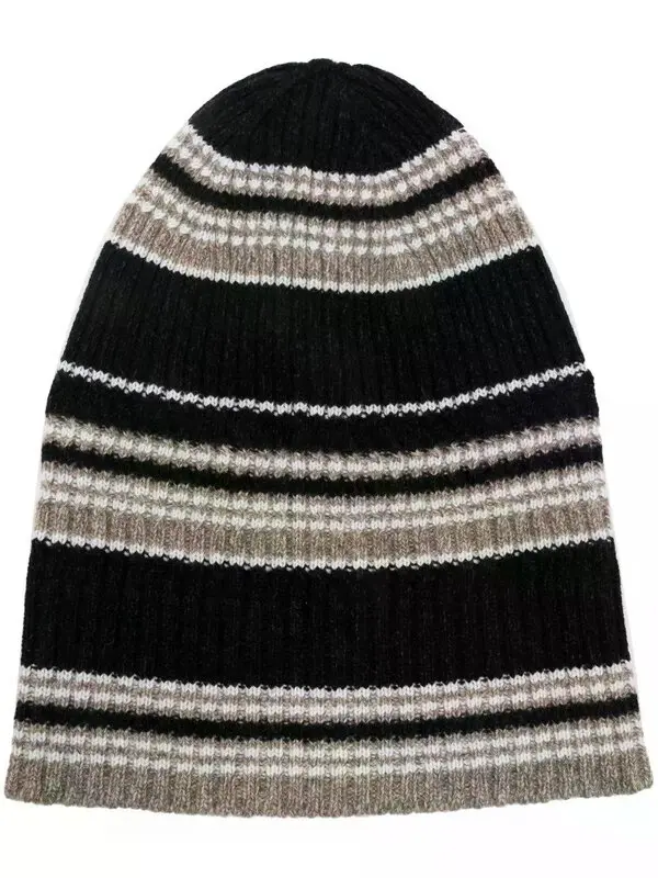 BARRIE Cashmere Striped Beanie - Black