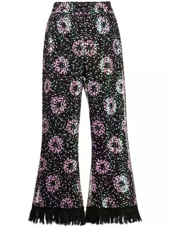 Anna Sui Cropped Sequin-embellished Trousers