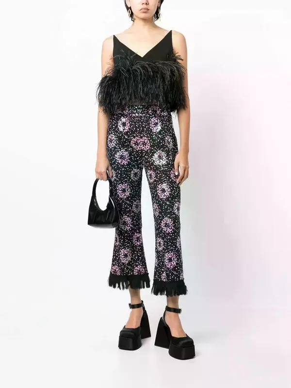 Anna Sui Cropped Sequin-embellished Trousers