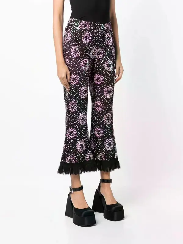 Anna Sui Cropped Sequin-embellished Trousers