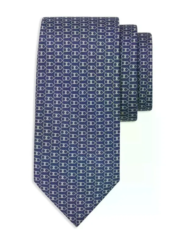 FERRAGAMO Gancini Print Neck Tie - Blue