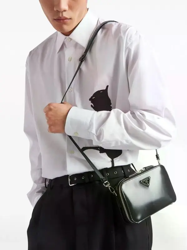 Prada Brushed Leather Crossbody Bag - Black