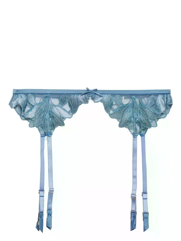 FLEUR DU MAL Velvet Lily Embroidered Garter Belt - Blue