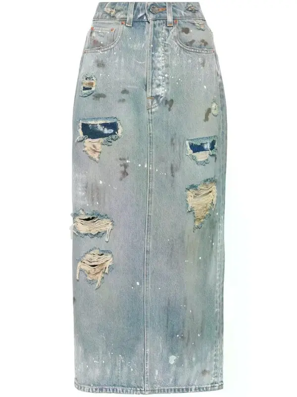 Vetements Distressed-effect Denim Midi Skirt
